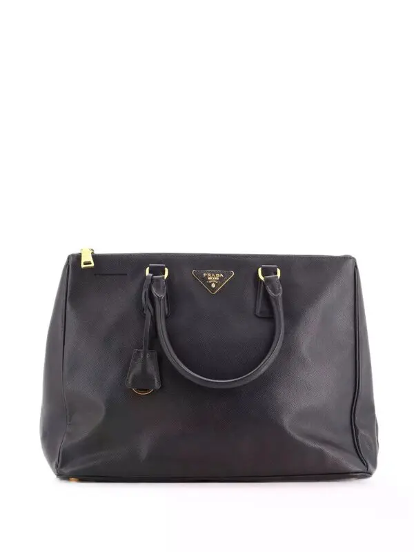 Prada Double Zip Lux Saffiano Leather Large Tote Bag - Black
