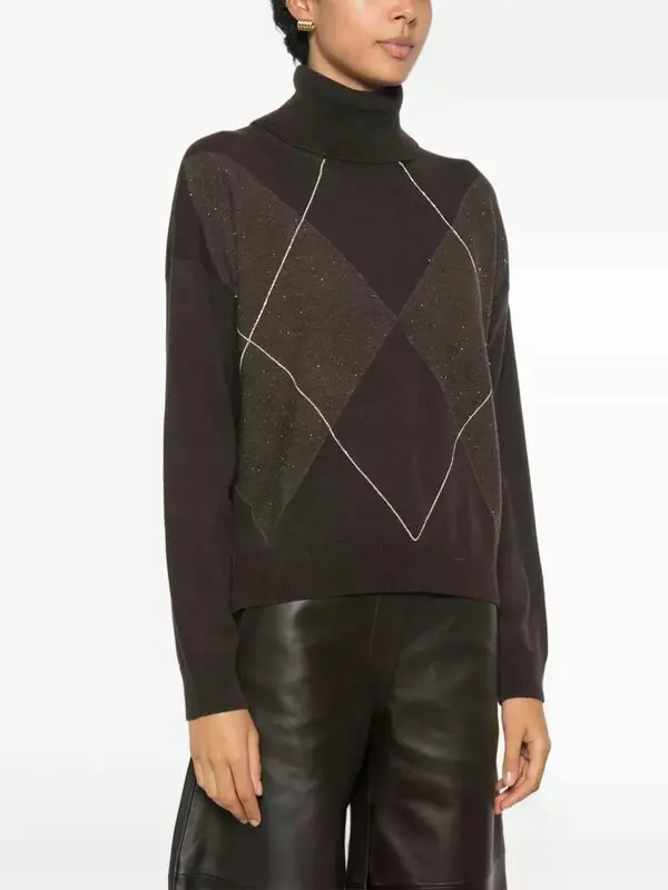 Peserico Argyle Roll-neck Sweater