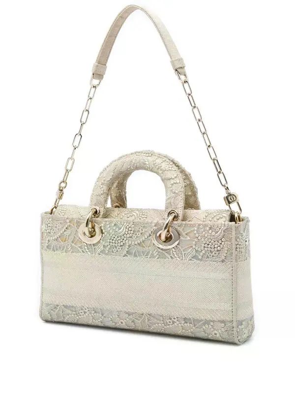 Dior 2023 Medium Embroidered Lace 3d Macrame Lady D Joy Satchel