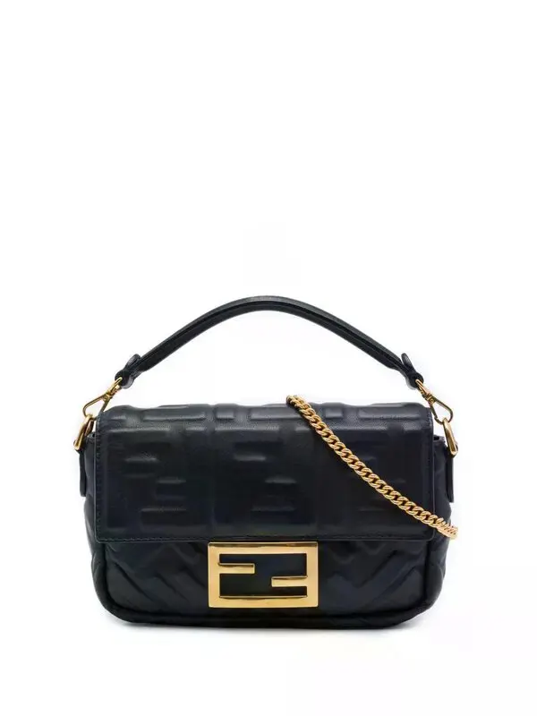 Fendi 2010-2026 Mini Zucca Embossed Leather Baguette Satchel
