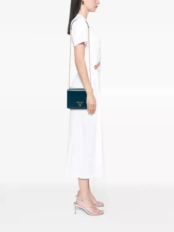 Prada 2010-2026 Mini Saffiano Chain Flap Crossbody Bag - Blue
