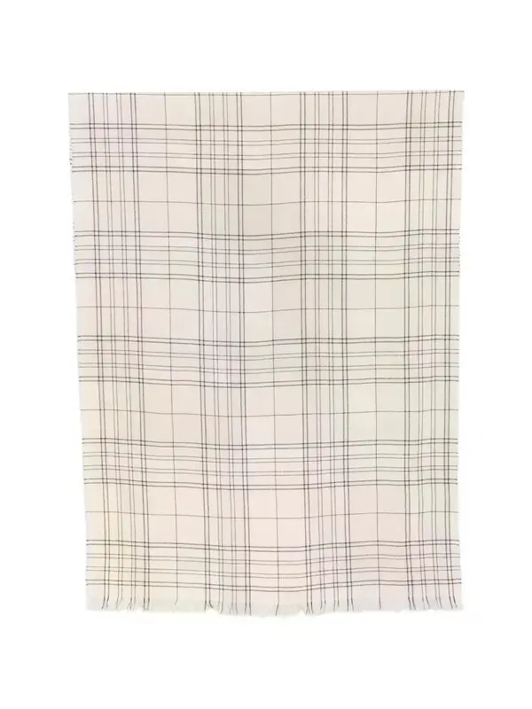 Destin Check-pattern Fringed Scarf - Neutrals
