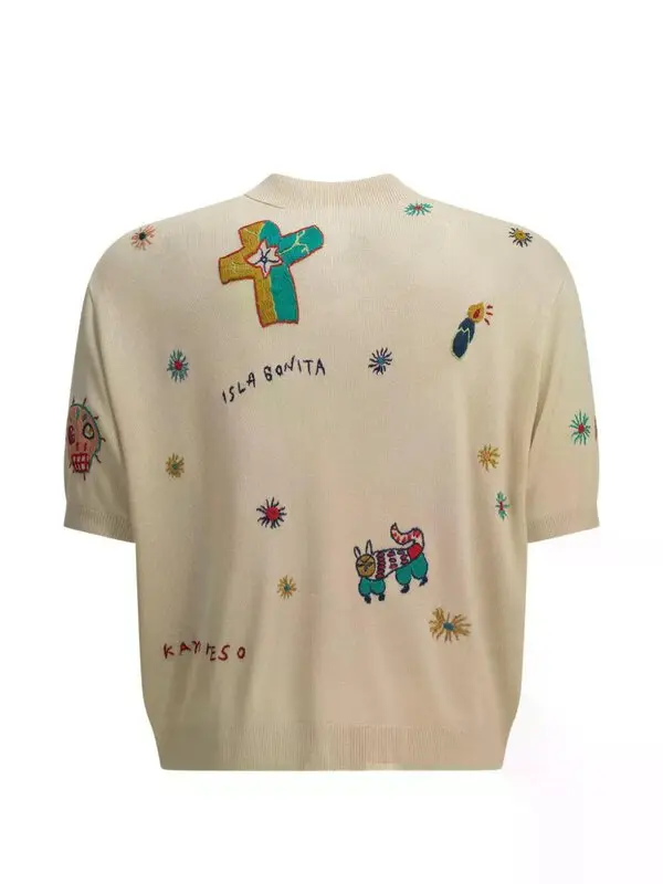 Kapital Embroidered Denim-panel Polo Shirt