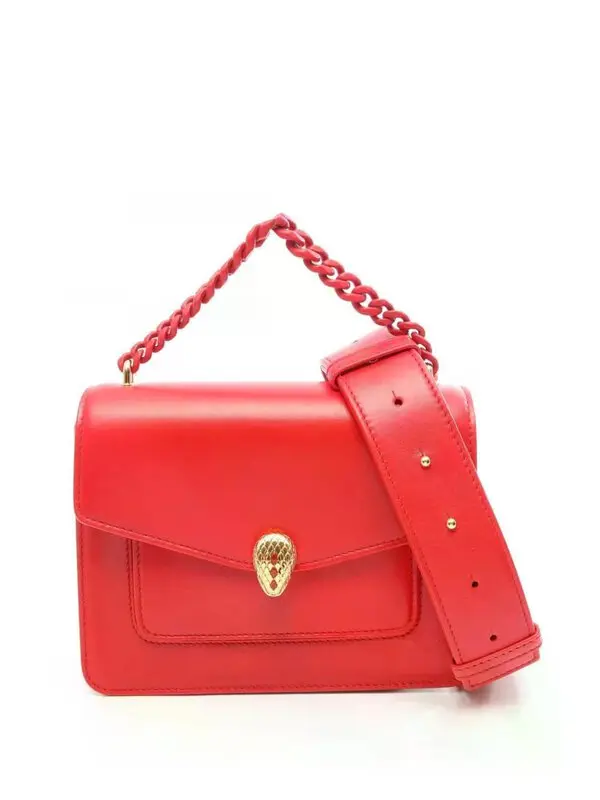 BVLGARI 2010-2026 Leather Serpenti Forever Maxi Chain Top Handle Bag Satchel - Red