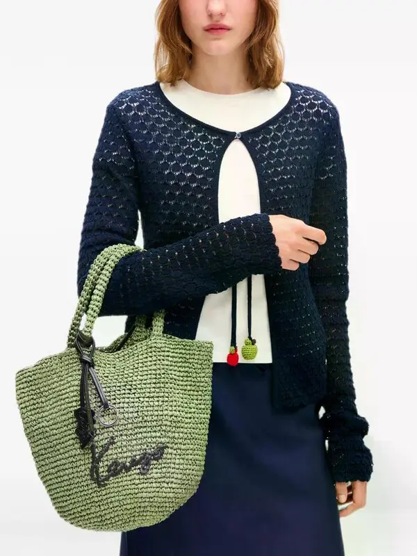 Kenzo Small Basket Embroidered Raffia Tote Bag