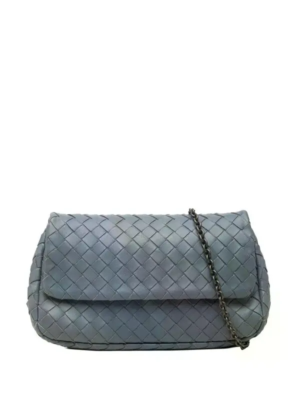 Bottega Veneta 2012-2026 Mini Nappa Intrecciato Expandable Chain Flap Crossbody Bag - Blue