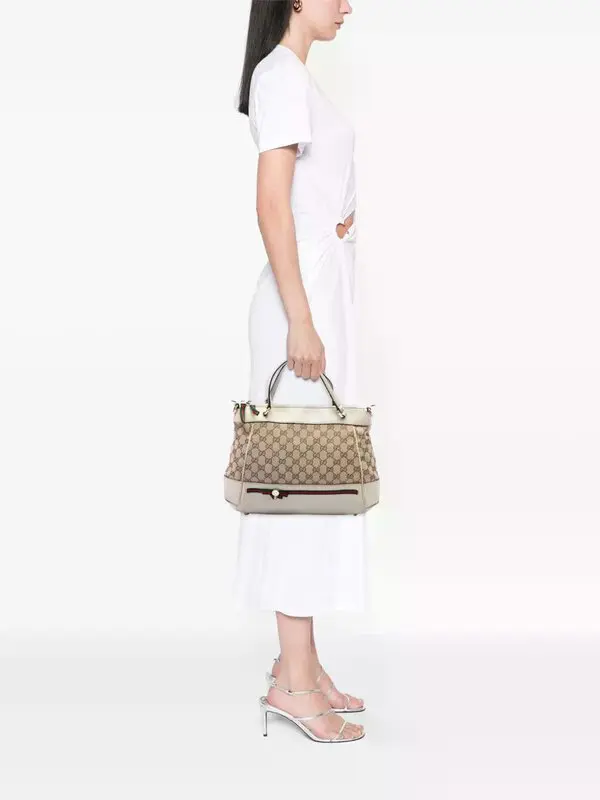 Gucci Gg Canvas Web Mayfair Satchel - White