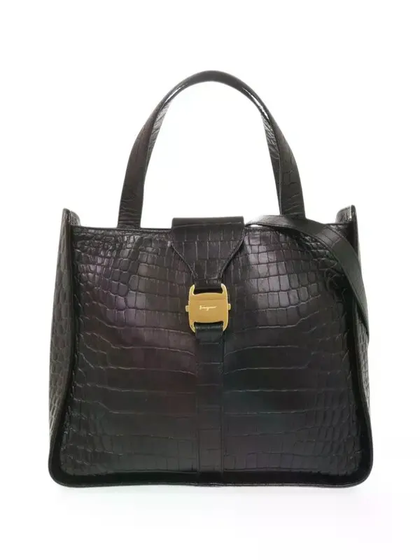 FERRAGAMO 2010-2026 Croc Embossed Leather Vara Satchel