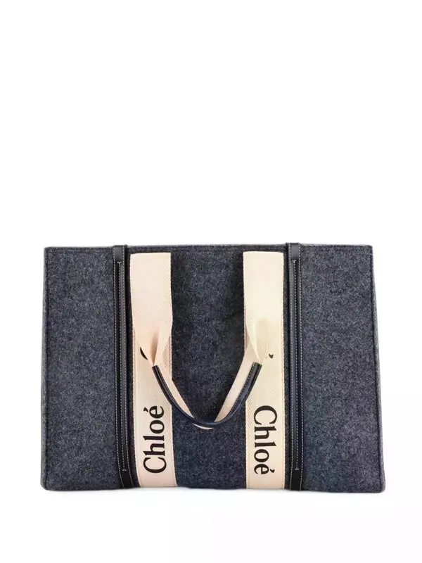 Chloé Woody Recycled Felt With Leather And Canvas Large Tote Bag - Grey