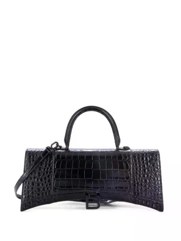 Balenciaga Hourglass Crocodile Embossed Leather Satchel
