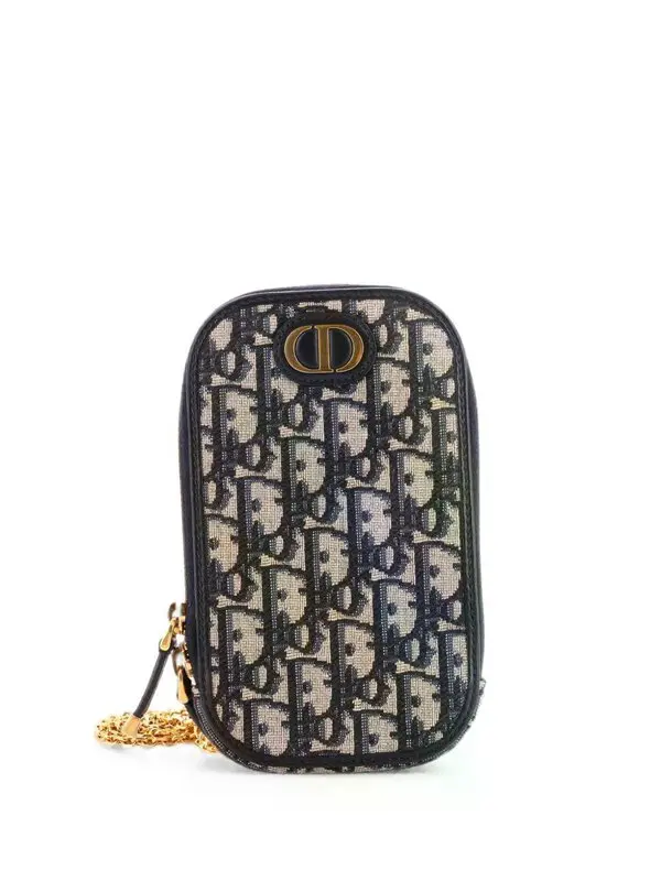 Dior 30 Montaigne Phone Holder On Chain Oblique Canvas Cross Body Bag - Blue