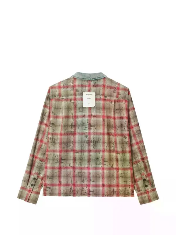 FIVE CM Check-pattern Denim-panel Shirt - Neutrals
