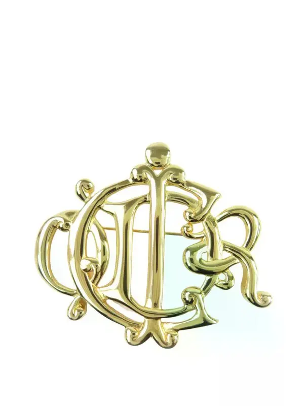Dior 1980-1990 Plated Monogram Emblem Brooch Costume Brooch - Gold