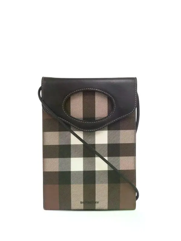 Burberry 2021-2026 Giant Check E Canvas And Calkfskin Pocket Phone Case Crossbody Bag - Brown