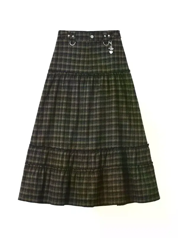 Izzue Check-pattern Tiered Maxi Skirt - Black