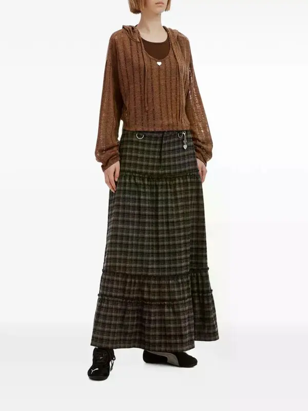 Izzue Check-pattern Tiered Maxi Skirt
