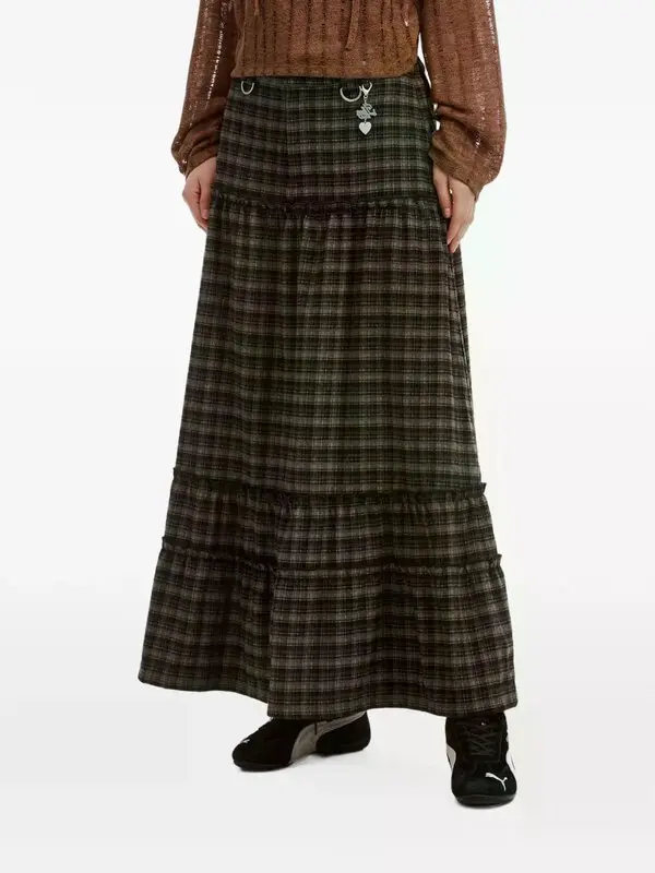 Izzue Check-pattern Tiered Maxi Skirt
