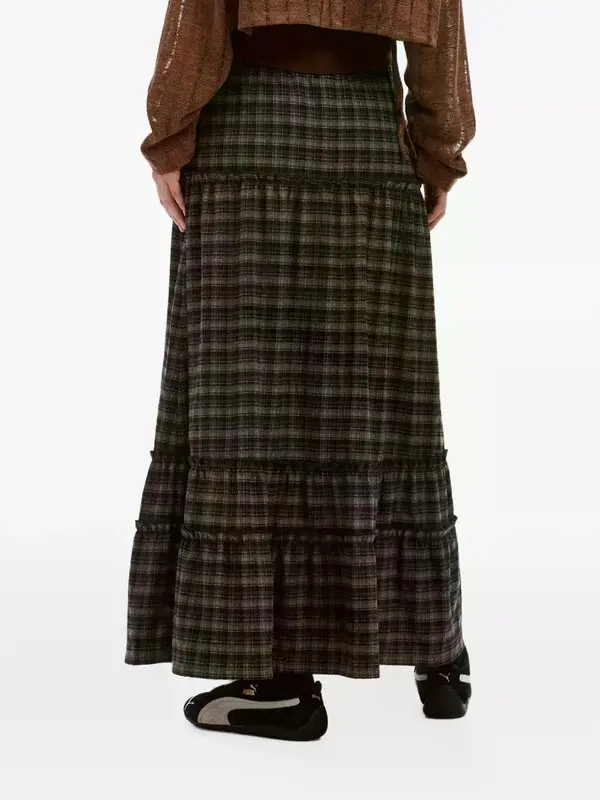 Izzue Check-pattern Tiered Maxi Skirt