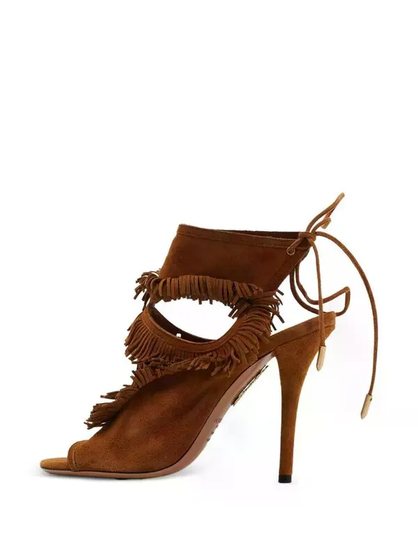 AQUAZZURA Fringe Ankle-strap Sandals - Brown