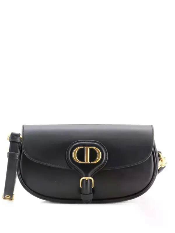 Dior Bobby Flap Bag Leather East West Crossbody Bag - Black