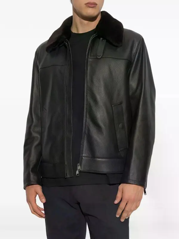 Brioni Faux-fur Collar Leather Jacket