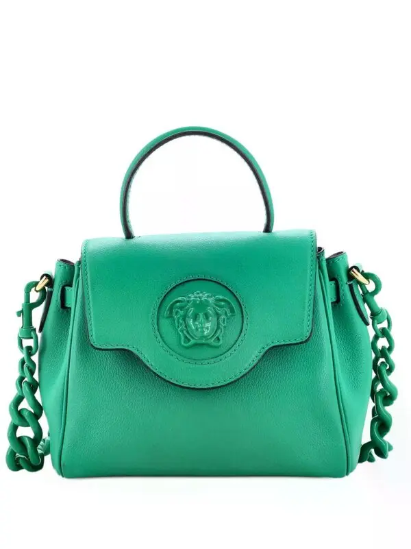 Versace La Medusa Leather Top Handle Satchel - Green