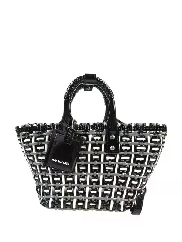 Balenciaga 2022 Faux Leather Bistro Basket Bag Xs Satchel - Grey