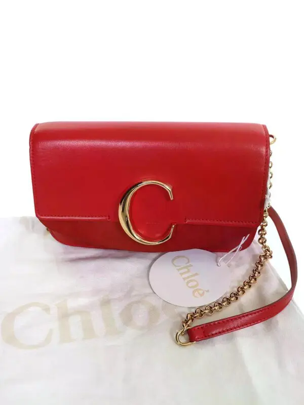 Chloé Calfskin And Suede C Chain Crossbody Bag - Red