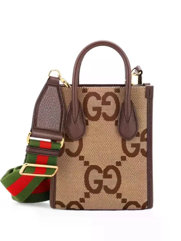 Gucci Vertical Tote Jumbo Gg Canvas Mini Crossbody Bag - Brown