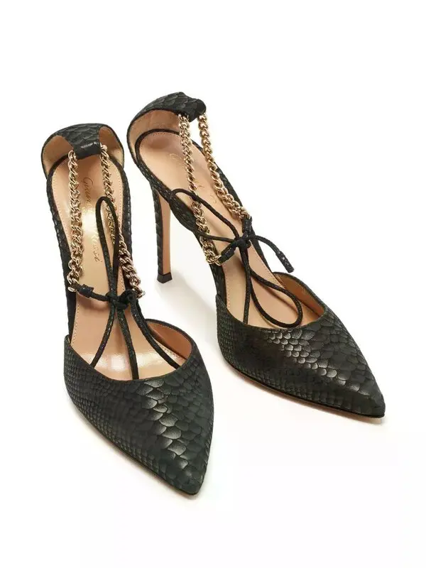 GIANVITO ROSSI Snakeskin-embossed Ankle-tie Pumps