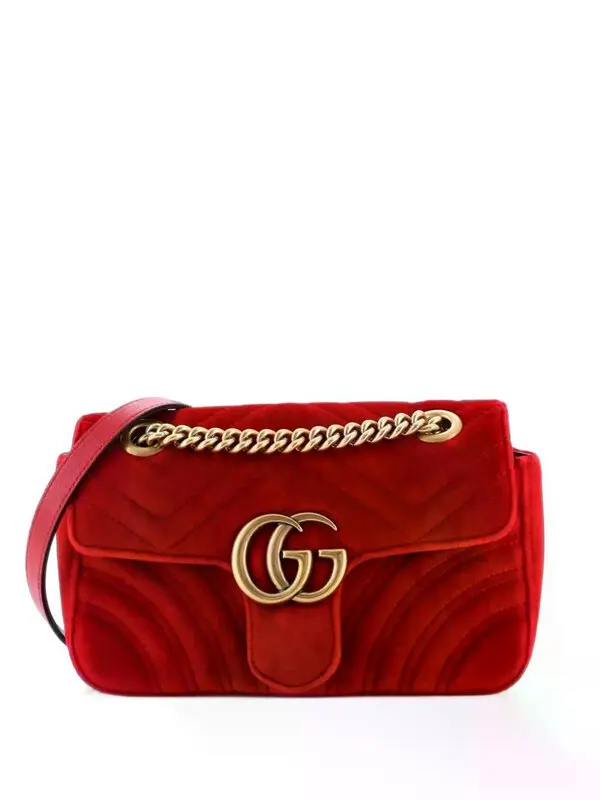 Gucci Gg Marmont Flap Bag Matelasse Velvet Mini Shoulder Bag - Red