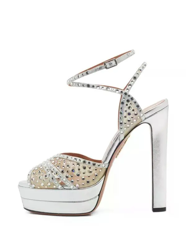 AQUAZZURA Lover Plateau Crystal-embellished Sandals - Silver