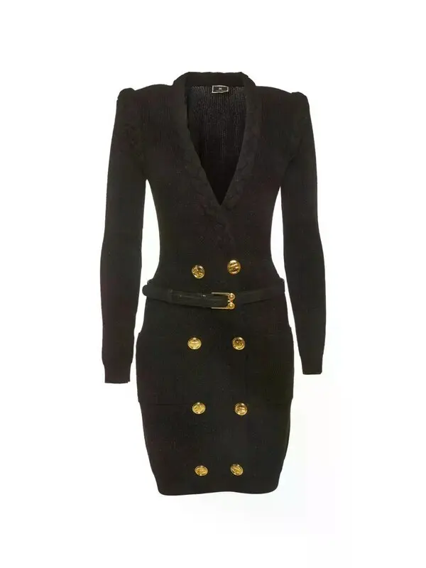 Elisabetta Franchi Knit Belted Mini Dress - Black