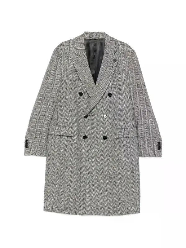 LARDINI Herringbone Double-breasted Coat - Black