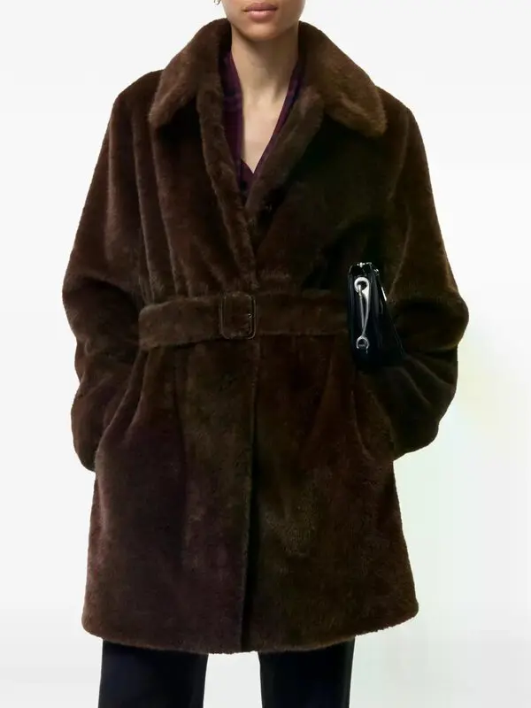 Burberry Short Belted Faux Fur Lightweight Coat - Brown