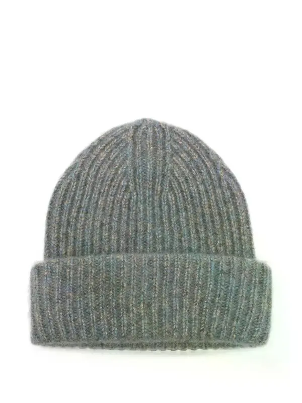 Soft Goat Marled Ribbed-knit Beanie Hat - Grey