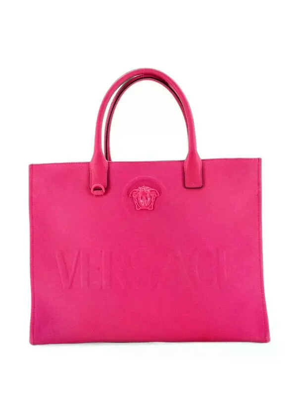 Versace La Medusa Embossed Canvas Large Tote Bag - Pink