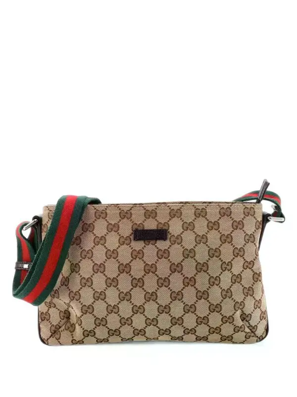 Gucci Web Strap Messenger Bag Gg Canvas Small Crossbody Bag - Brown