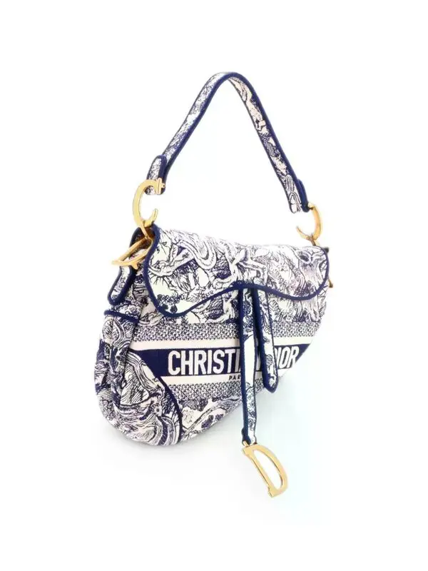 Dior Saddle Bag Logo Embroidered Canvas Medium Shoulder Bag
