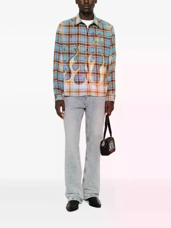 Amiri Ma Quad Bleached Flannel - Blue