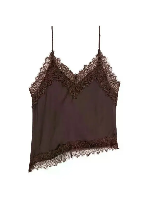 LUISA CERANO Lace-trim Asymmetric Top - Brown