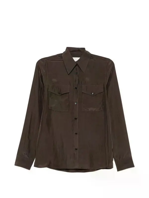 XACUS Silk Slub Flap-pocket Shirt - Brown