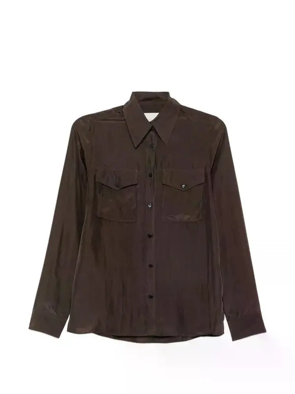 XACUS Silk Slub Flap-pocket Shirt - Brown