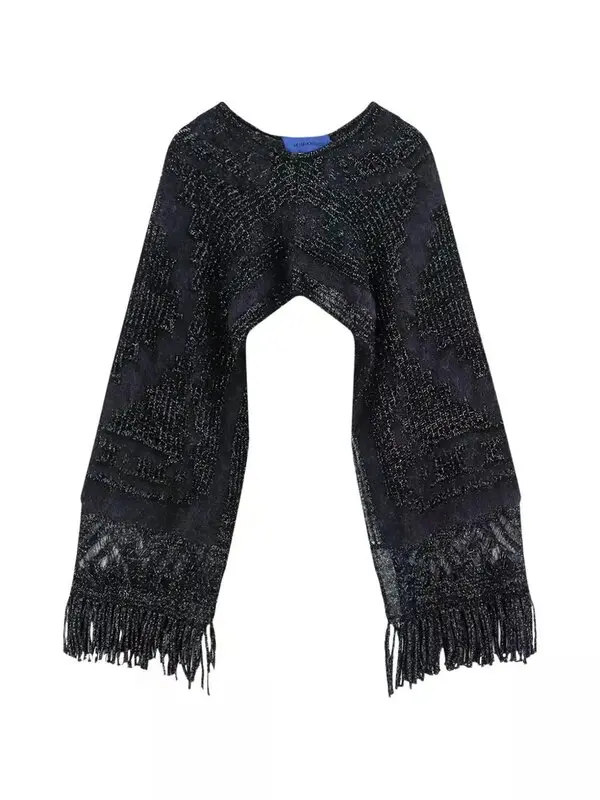 MES DEMOISELLES Fringe-trimmed Metallic-knit Poncho - Black