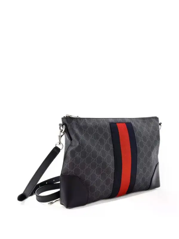 Gucci Web Zip Flat Messenger Gg Coated Canvas Medium Crossbody Bag