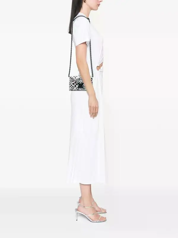LOUIS VUITTON 2015 Graphic Print Calfskin Twist Wallet On Chain Crossbody Bag - White