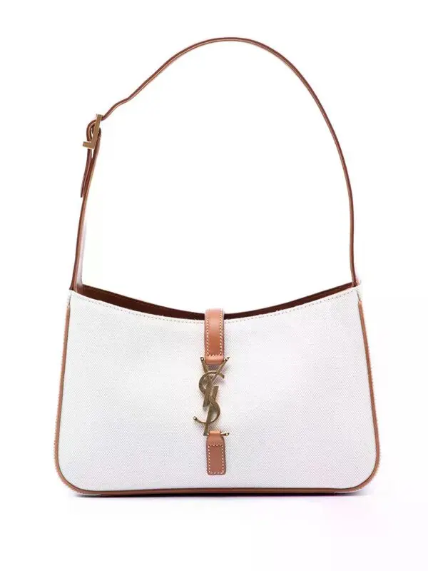 Saint Laurent Canvas And Leather Le 5 A 7 Shoulder Bag - White