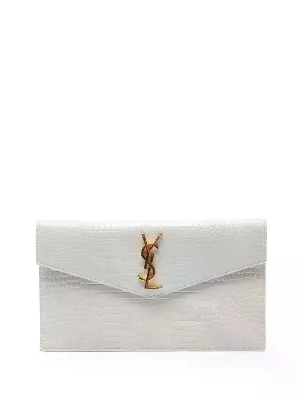 Saint Laurent 2021 Croc Embossed Leather Uptown Pouch Clutch Bag