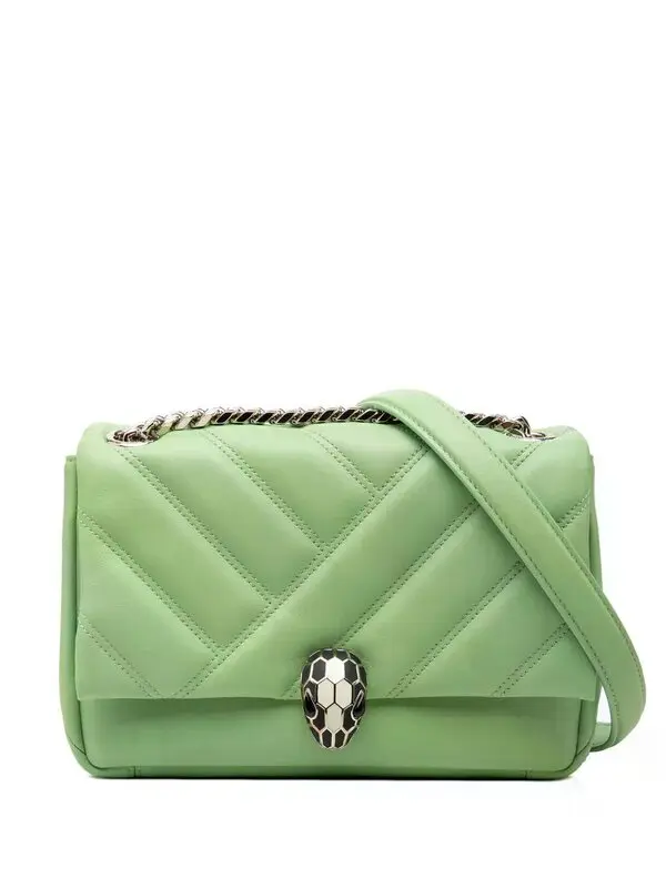 BVLGARI 2000-2026 Leather Serpenti Cabochon Chain Crossbody Bag - Green