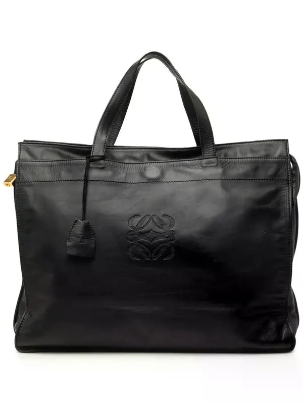 Loewe 1990-2010 Leather Anagram Shopper Tote Bag - Black
